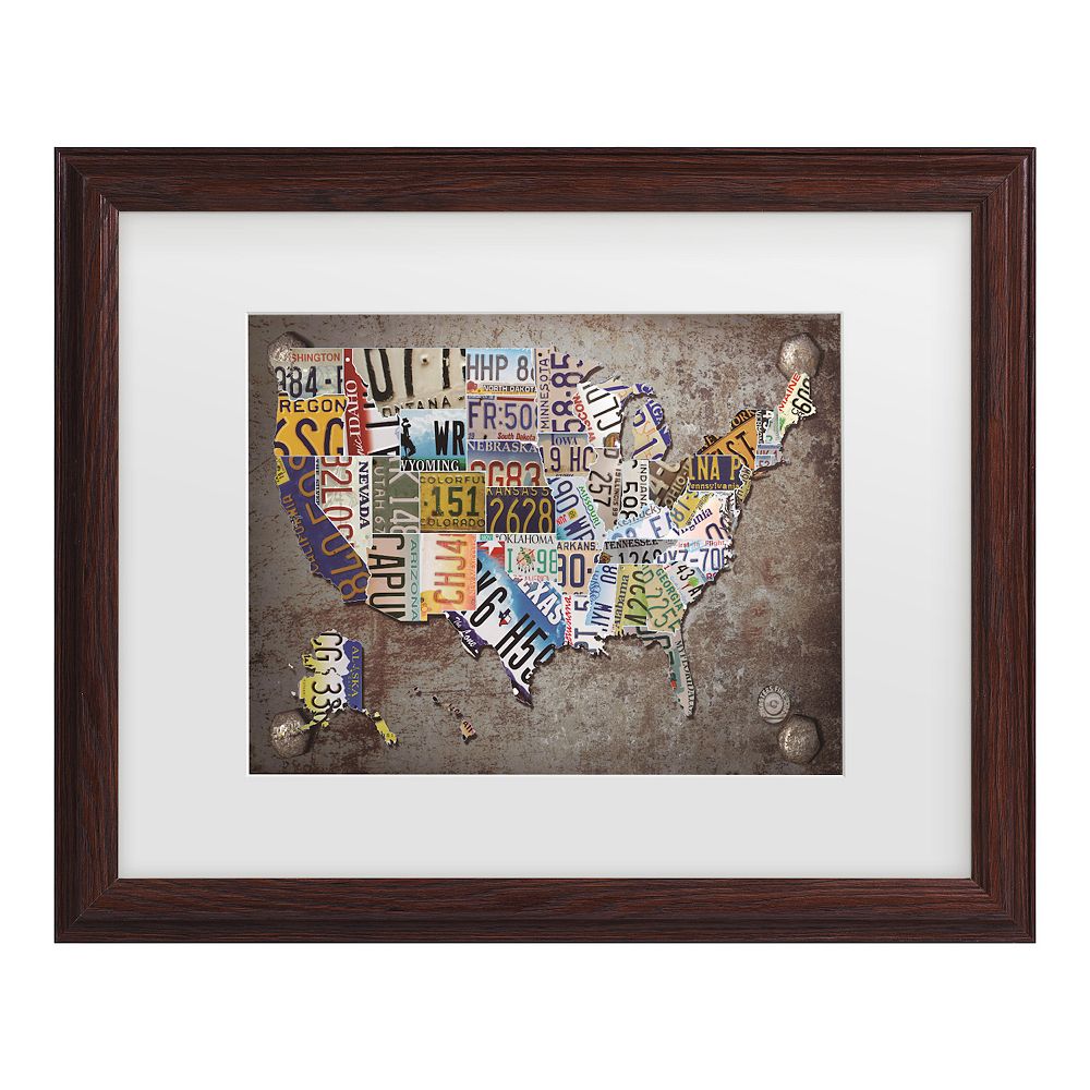 Masters Fine Art USA License Plate Map Framed Wall Art