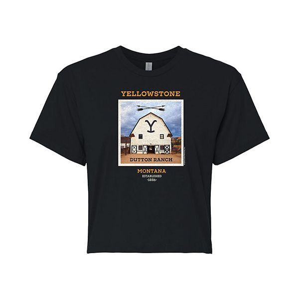 Juniors' Yellowstone Barn "Dutton Ranch" Cropped Graphic Tee