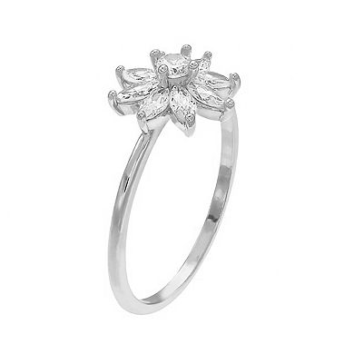 LC Lauren Conrad Silver Tone Crystal Flower Burst Nickel Free Ring