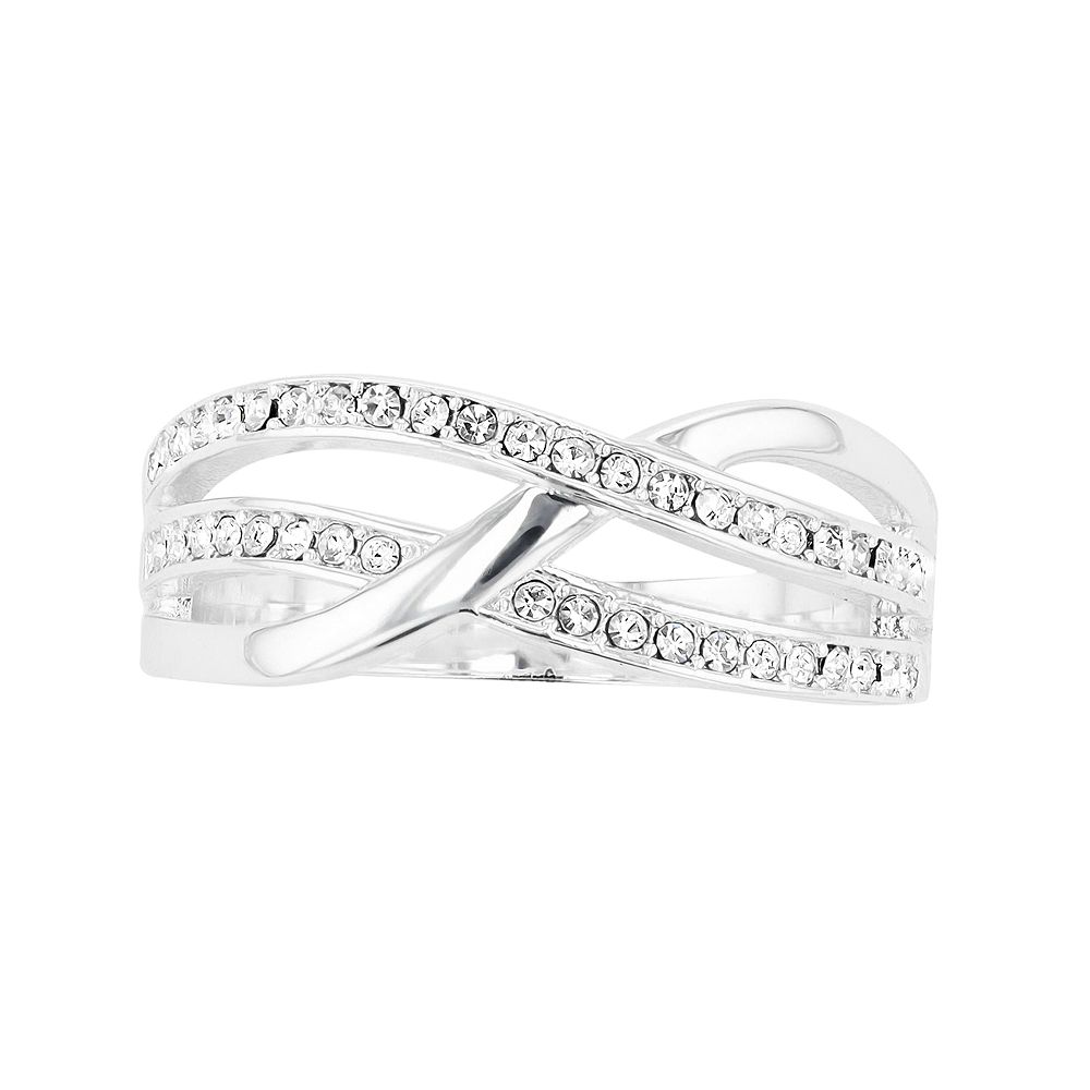 Brilliance Silver Tone Crystal Double X Ring