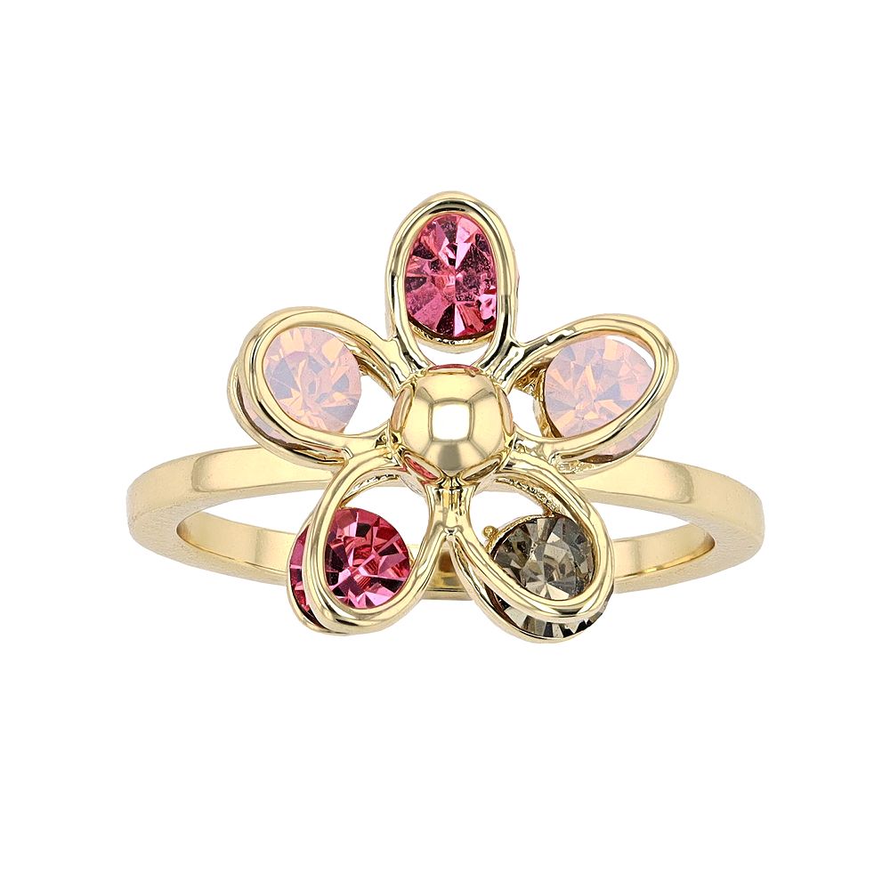 Brilliance Gold Tone Multicolor Crystal Flower Ring