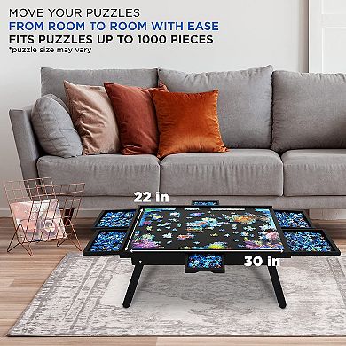 Jumbl 1000 Piece Puzzle Board Rack w/Mat, 23” x 31” Wooden Jigsaw ...