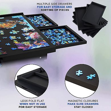 Jumbl 1000 Piece Puzzle Board Rack w/Mat, 23” x 31” Wooden Jigsaw ...