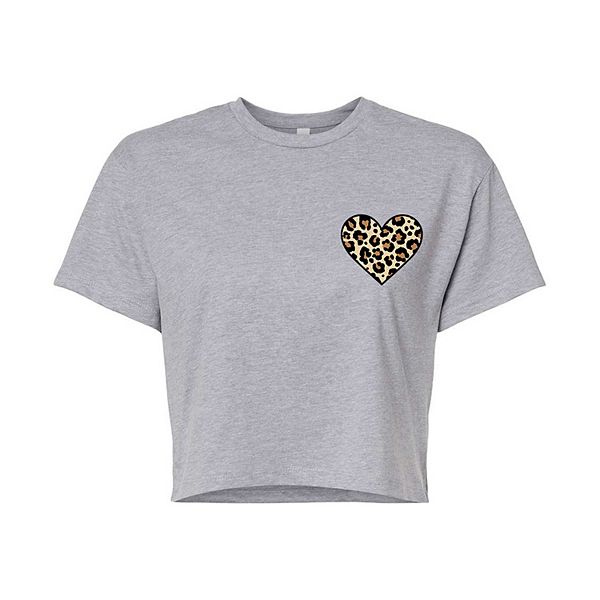 Juniors' Leopard Heart Cropped Graphic Tee