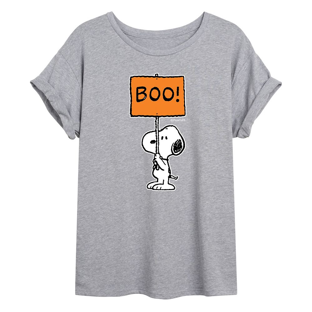 Juniors' Peanuts Snoopy "Boo" Sign Oversized Graphic Tee