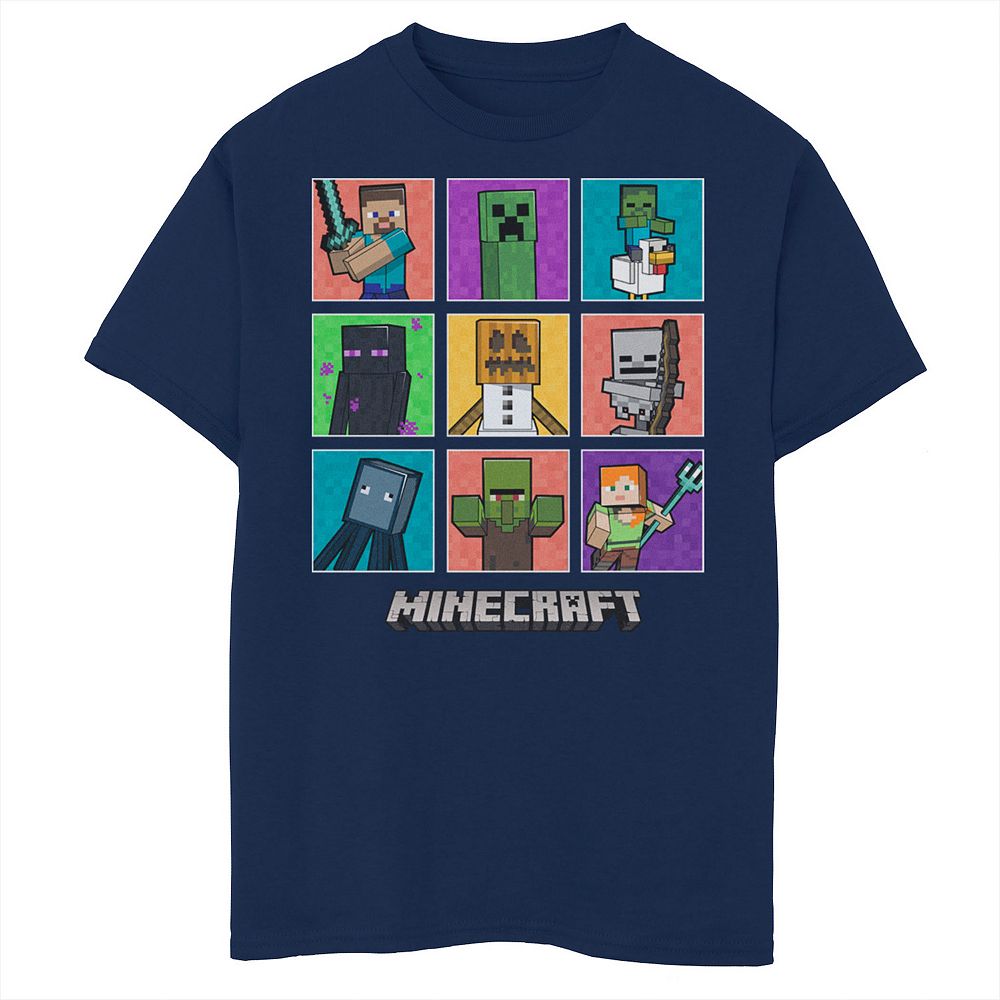 Boys 8-20 Boys Minecraft Character Portrait Panel Grid Graphic Tee