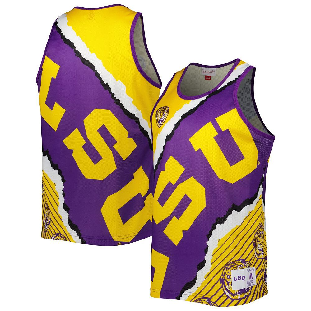 Men's Mitchell & Ness Purple/Gold LSU Tigers Jumbotron 2.0 Sublimated ...