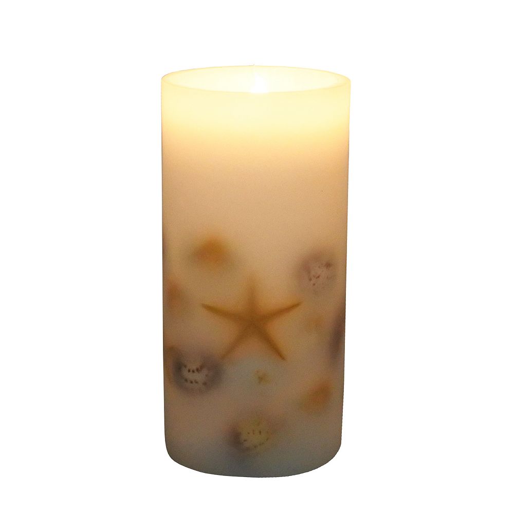 Everyday Decor LED Seashell Embedded Pillar Candle