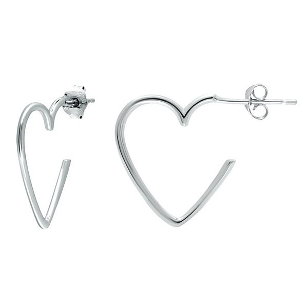 Aleure Precioso Sterling Silver Heart Shaped Hoop Earrings