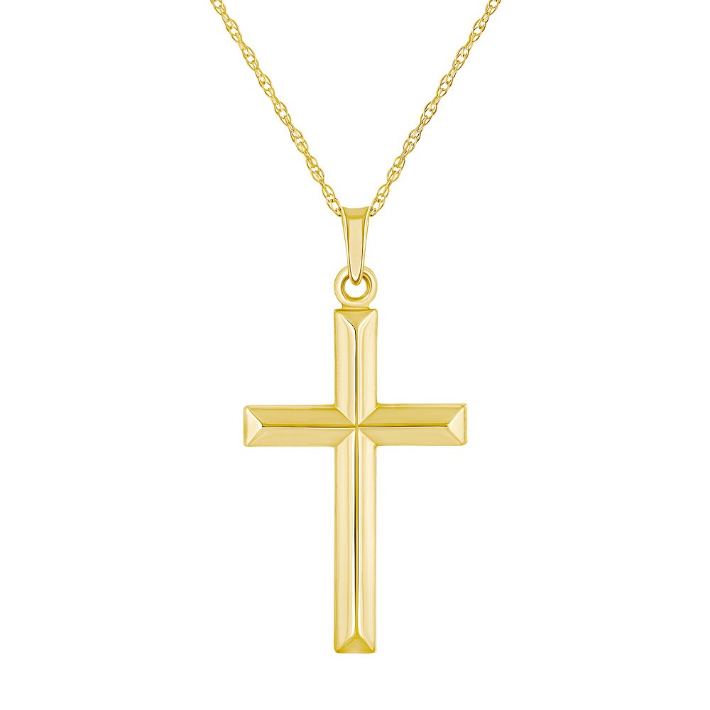 Celebration Gems 14k Gold Double-Edged Cross Pendant Necklace