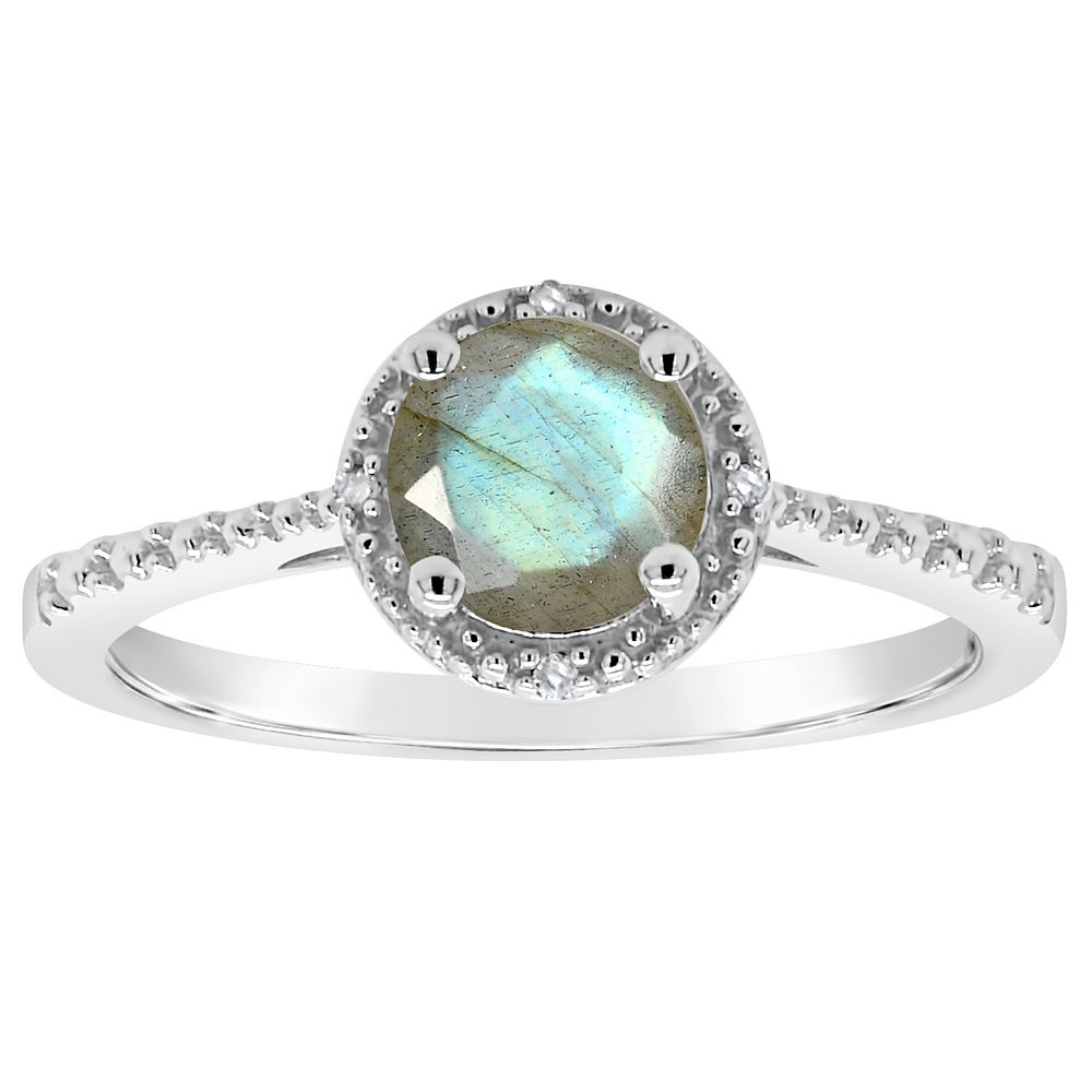 Celebration Gems Sterling Silver 6 mm Round Labradorite & Diamond ...