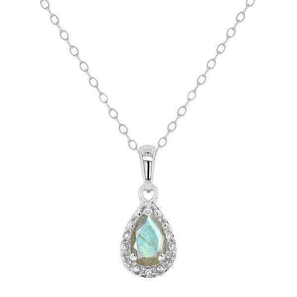 Celebration Gems Sterling Silver Pear Shaped Labradorite & Diamond ...