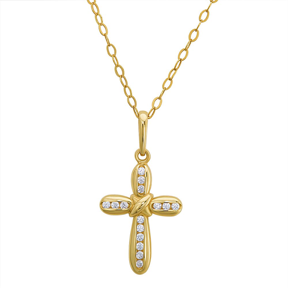 Charming Girl Kids 14k Gold Cubic Zirconia Rounded Cross Necklace