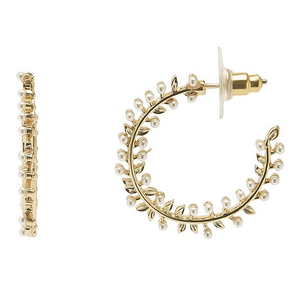 LC Lauren Conrad Gold Tone Medium Hoops with Simulated Pearl Accents