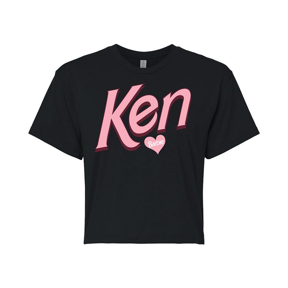 Juniors' Barbie Pink "Ken" Heart Cropped Graphic Tee