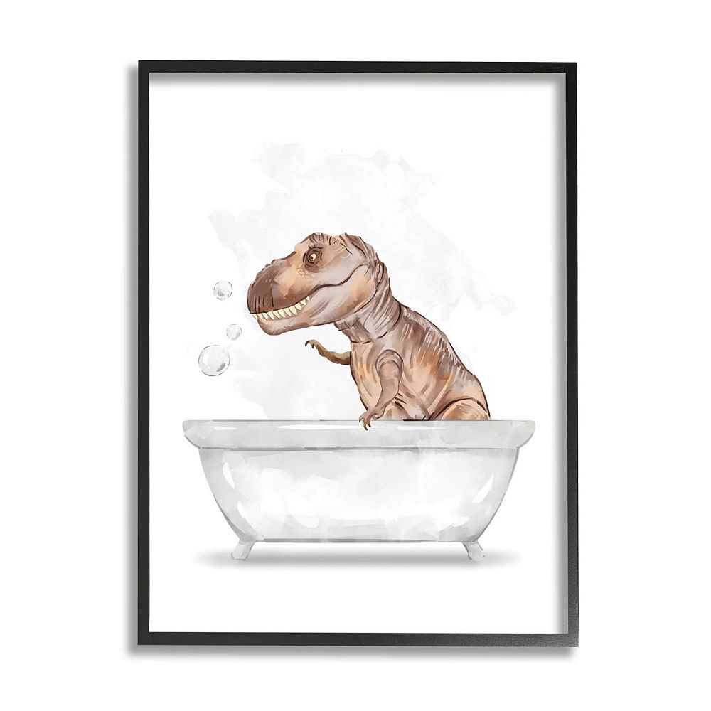 Stupell Home Decor T-Rex Dinosaur Bubble Bath Black Framed Wall Art
