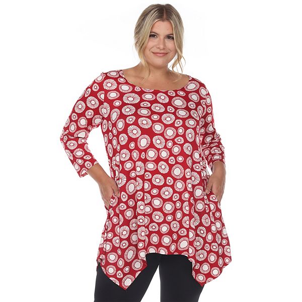 Plus Size White Mark Geometric Circle Tunic Top