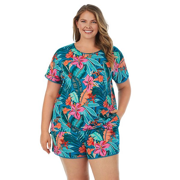 Plus Size Cuddl Duds® Short Sleeve Pajama Top And Pajama Shorts Sleep Set