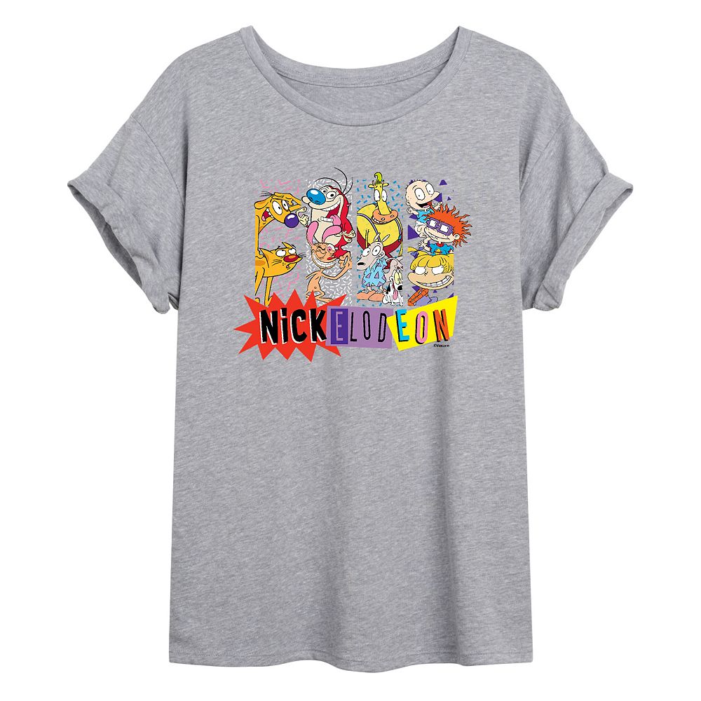 Juniors' Nickelodeon Logo & 90's Characters Oversized Graphic Tee