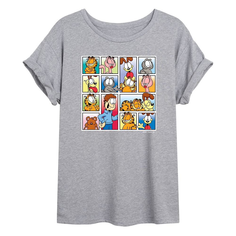 Juniors' Garfield & Friends Grid Oversized Graphic Tee
