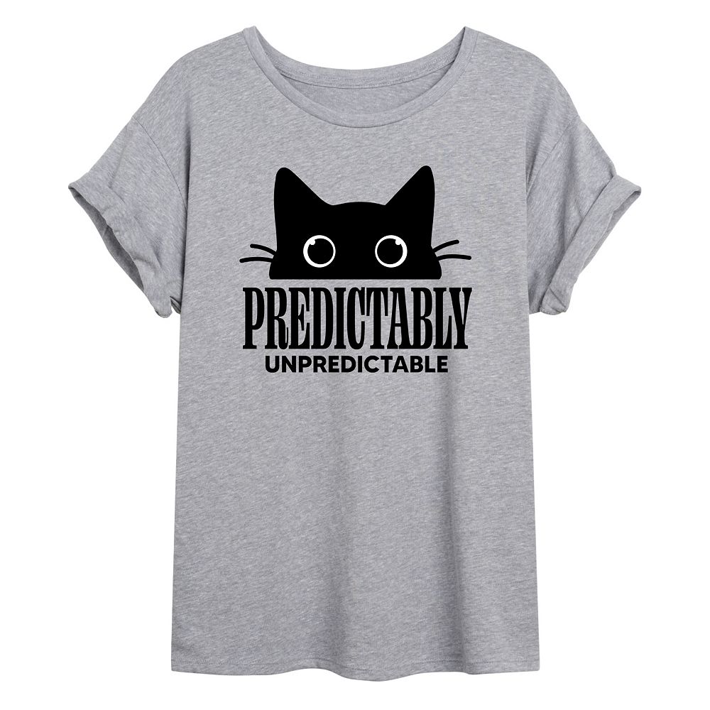 Juniors' "Predicatbly Unpredictable" Cat Oversized Graphic Tee