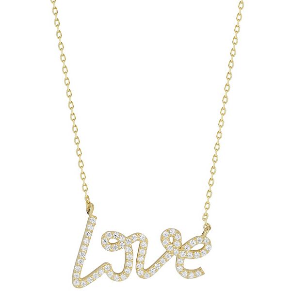 Sunkissed Sterling 14k Gold Over Silver Cubic Zirconia Love Script Necklace