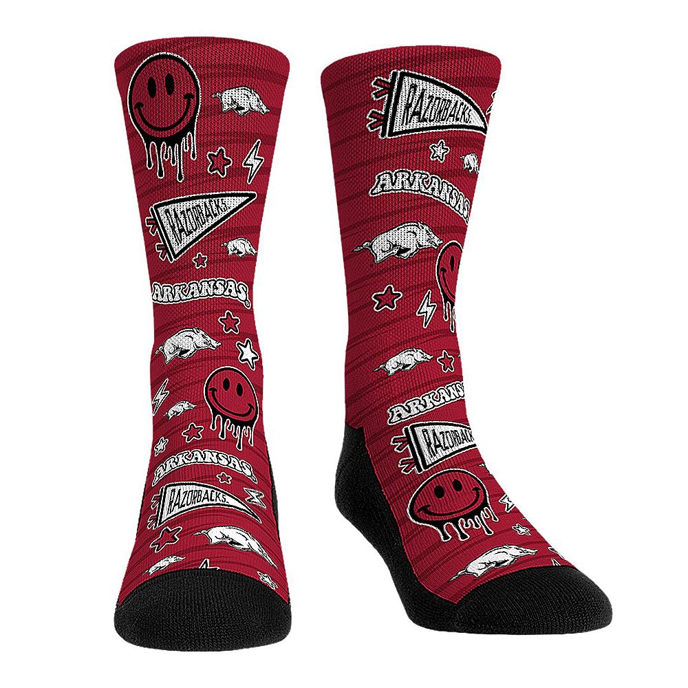 Youth Rock Em Socks Arkansas Razorbacks Smiley Stickers Crew Socks