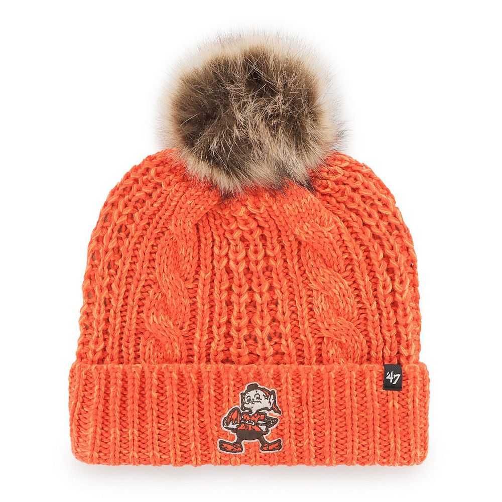 Women's '47 Orange Cleveland Browns Logo Meeko Cuffed Knit Hat with Pom