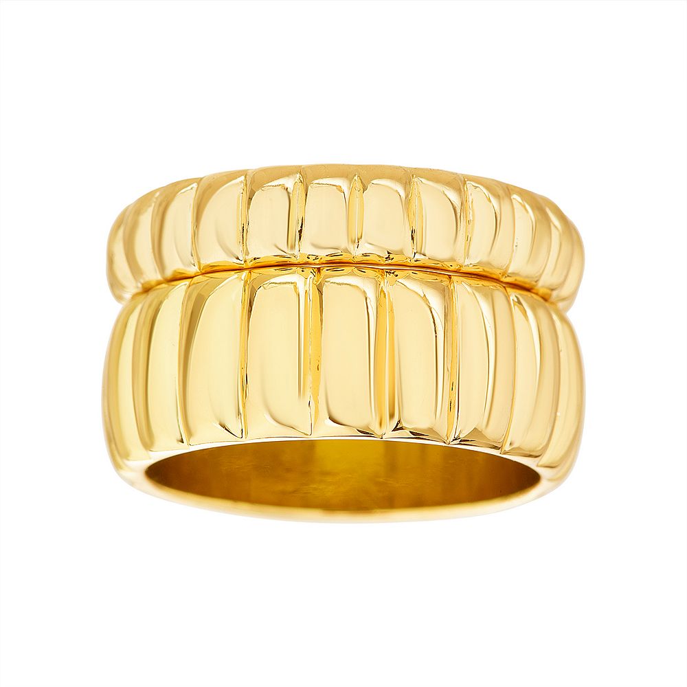 Paige Harper 14k Gold Over Recycled Brass 2-Piece Ribbed Rings Set