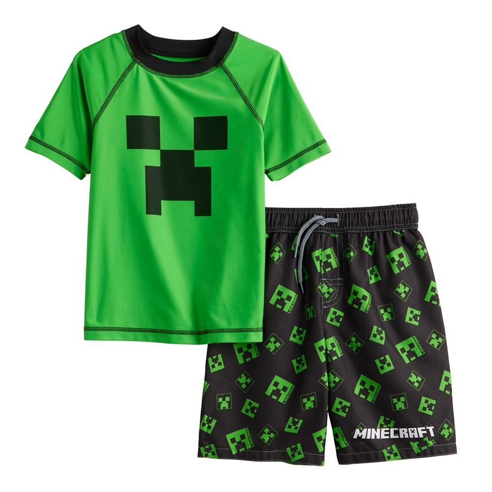 Boys 4-14 Minecraft Rashguard & Swim Trunks Set