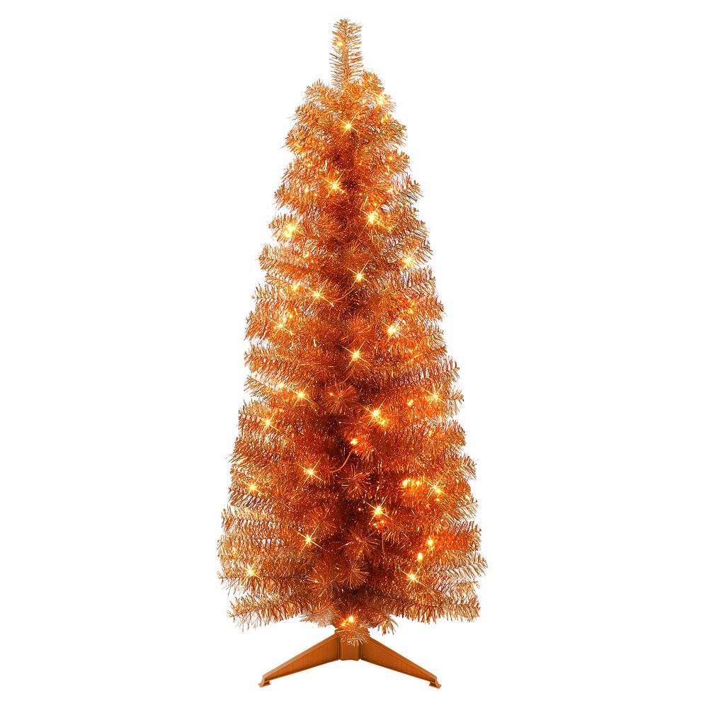 Puleo International 4.5-ft. Pre-Lit Orange Tinsel Artificial Christmas Tree