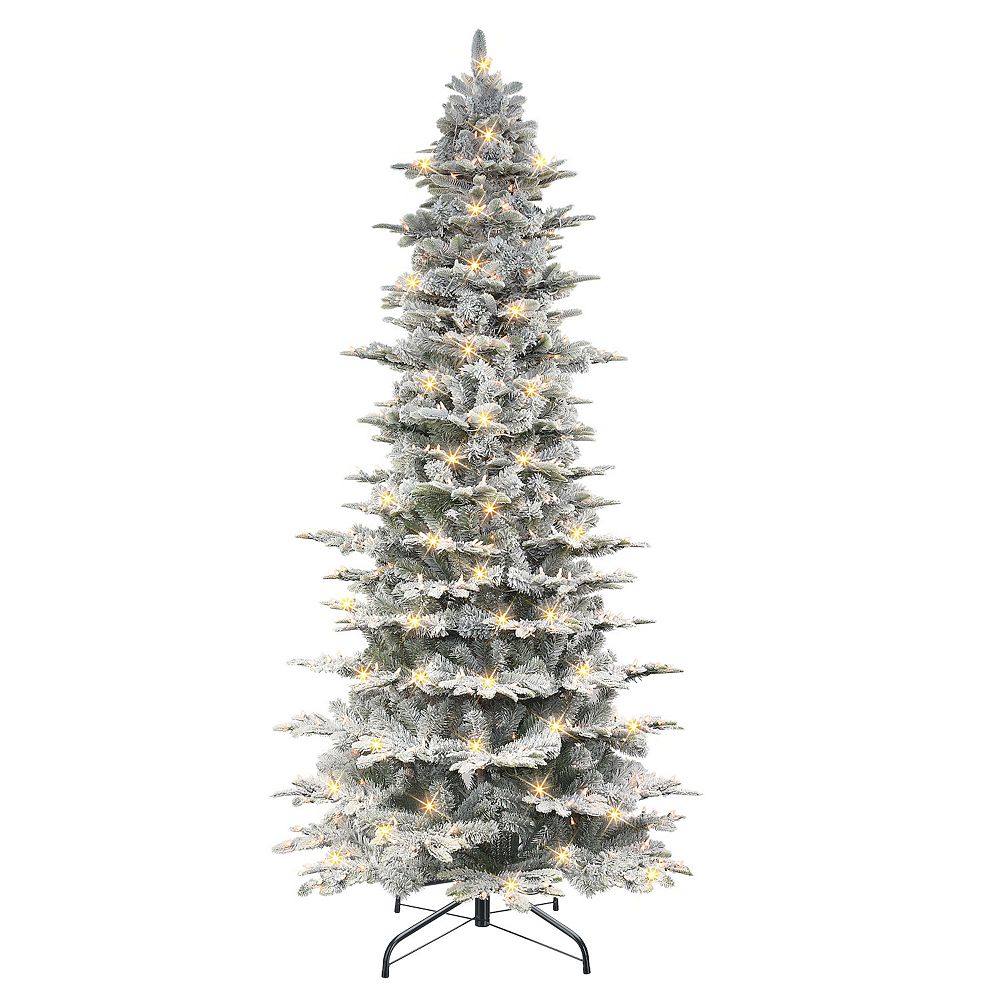 PULEO INTERNATIONAL 9-ft. Pre-Lit Slim Flocked Aspen Fir Artificial ...
