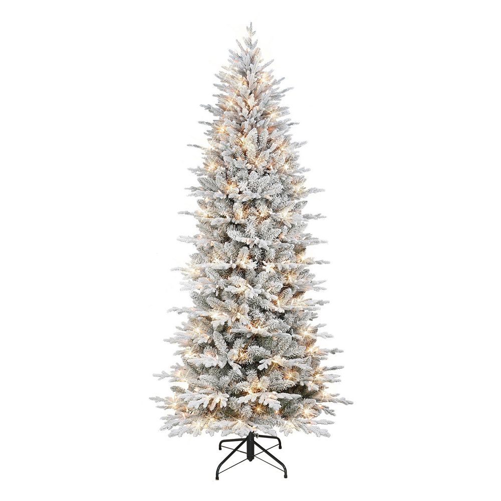 PULEO INTERNATIONAL 7.5-ft. Pre-Lit Flocked Slim Northern Fir ...