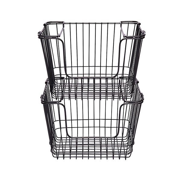 Saddle River Large Rectangular Metal Wire Stacking Basket 2-piece Set