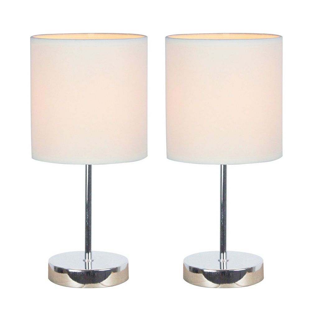 Simple Designs 2 Pack Chrome Mini Basic Table Lamp with White Shade