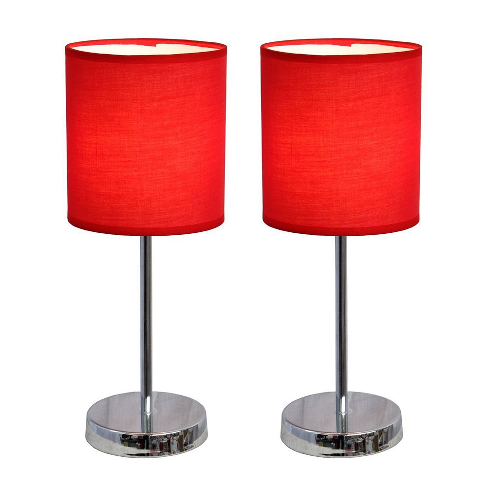 Simple Designs 2 Pack Chrome Basic Table Lamp with Red Shade