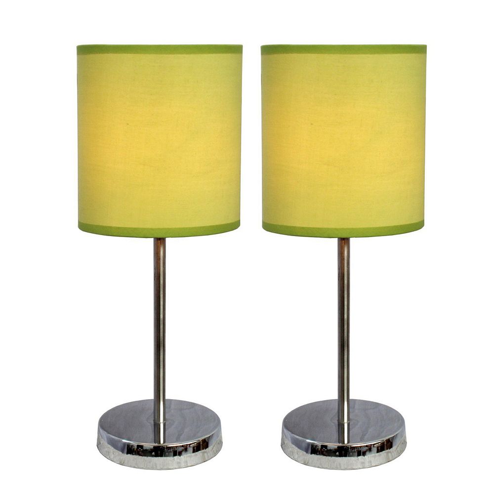 Simple Designs 2 Pack Chrome Basic Table Lamp with Green Shade