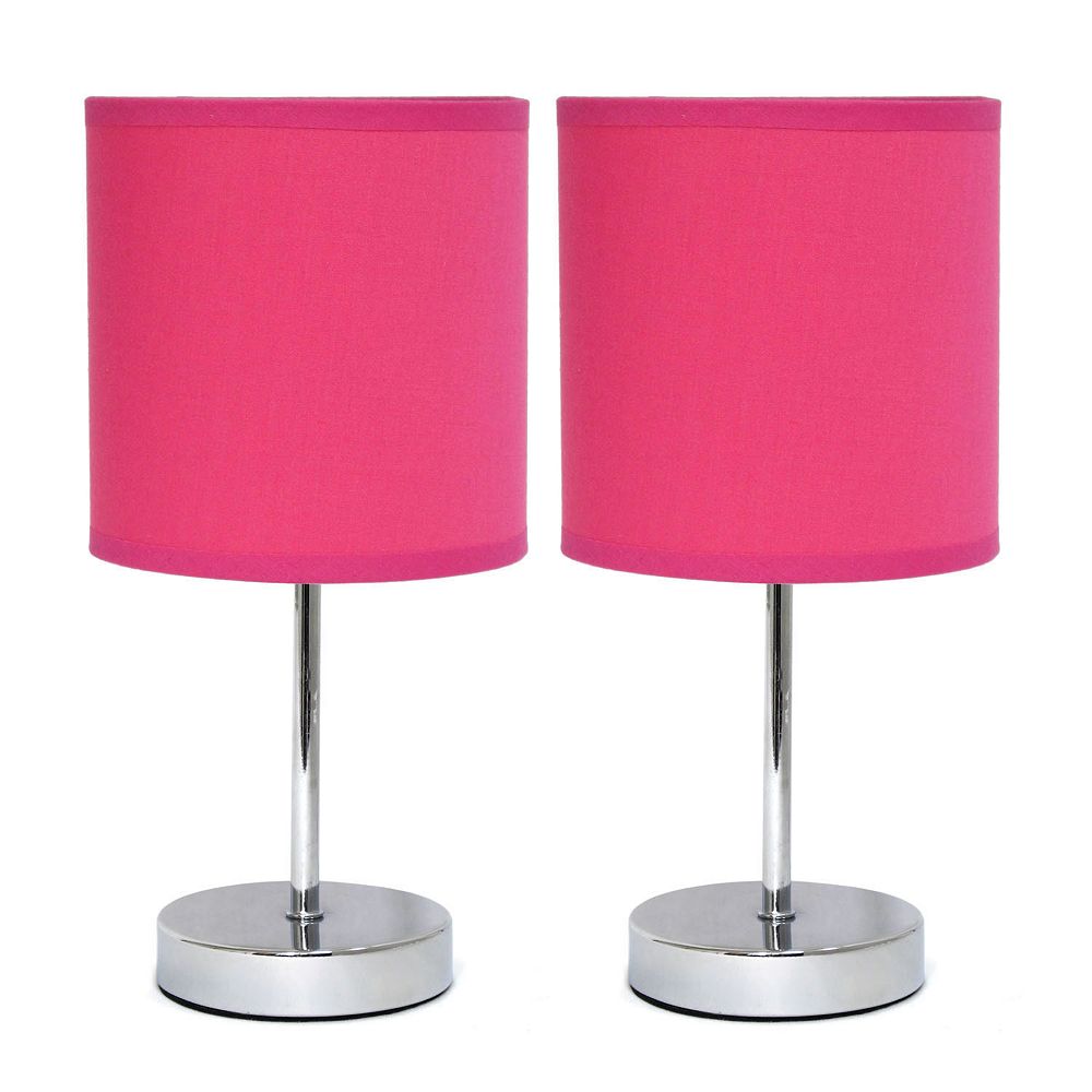 Simple Designs Chrome Mini Basic Table Lamp with Fabric Shade 2 Pack ...
