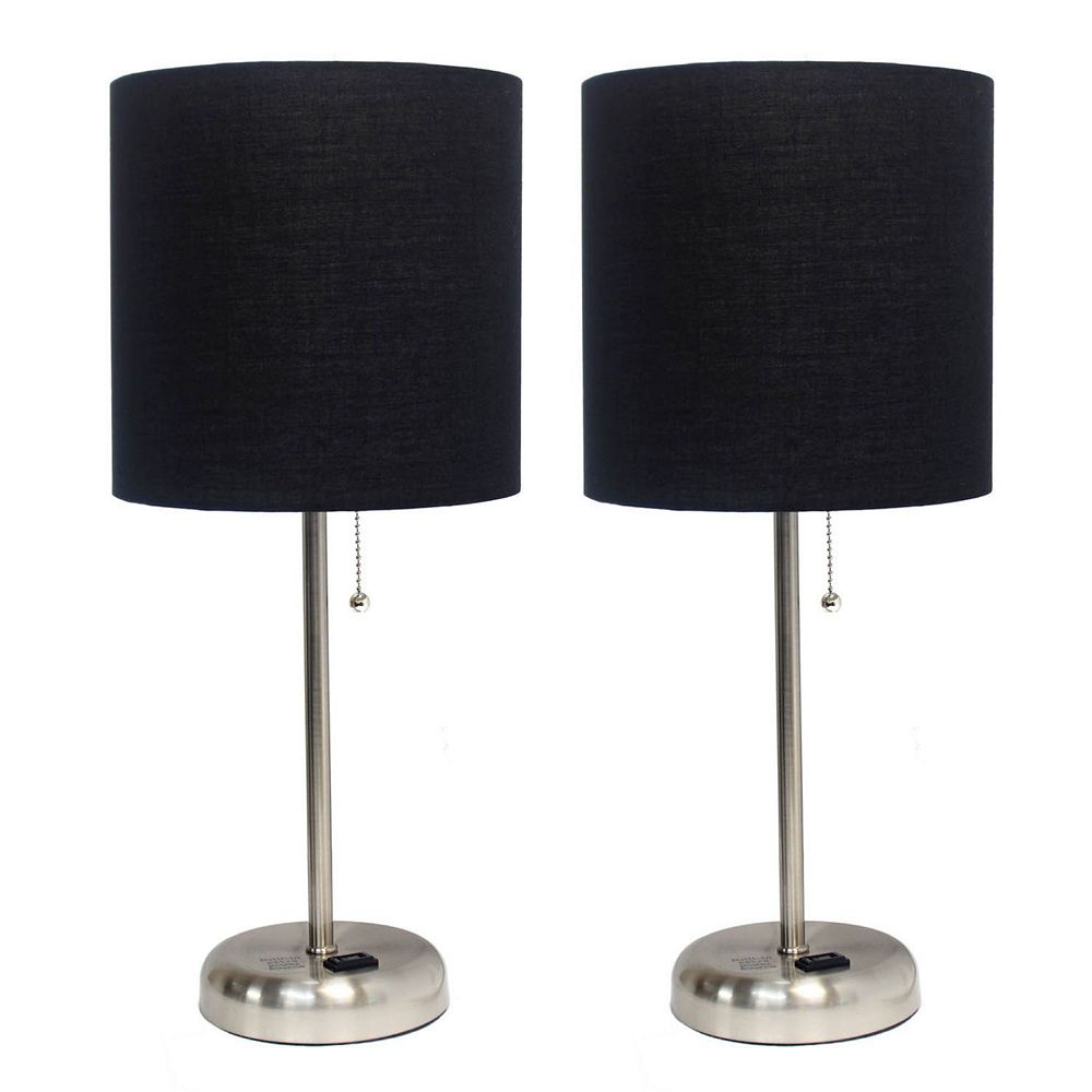 LimeLights Stick Lamp with Charging Outlet and Fabric Two Pack Set - Black