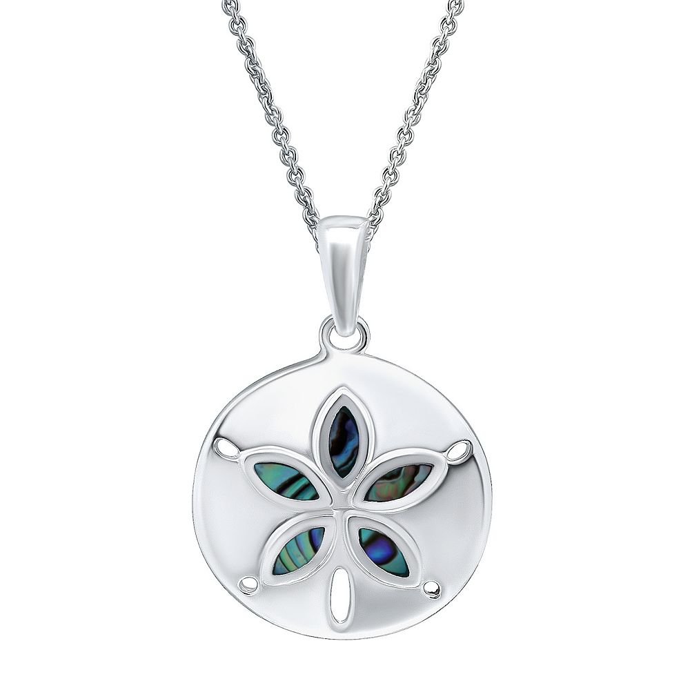 Aleure Precioso Silver Plated Abalone Sand Dollar Pendant Necklace