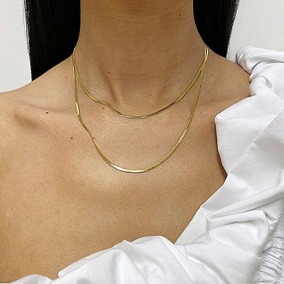 Adornia Tarnish Resistant 14K Gold Plated Double Herringbone Chain Necklace