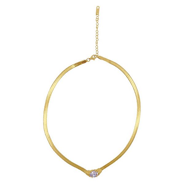 Adornia 14k Gold Plated Herringbone Chain Necklace With Crystal