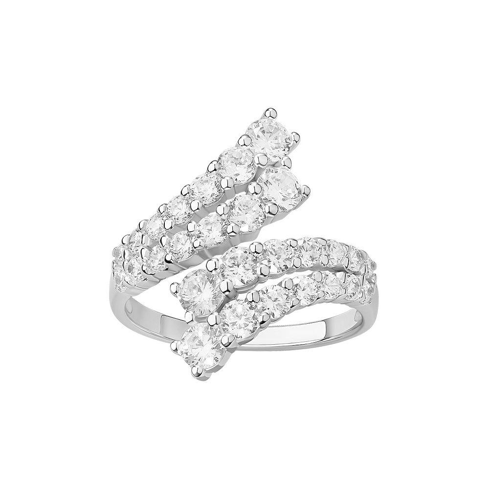PRIMROSE Sterling Silver Cubic Zirconia Graduated Bypass Ring
