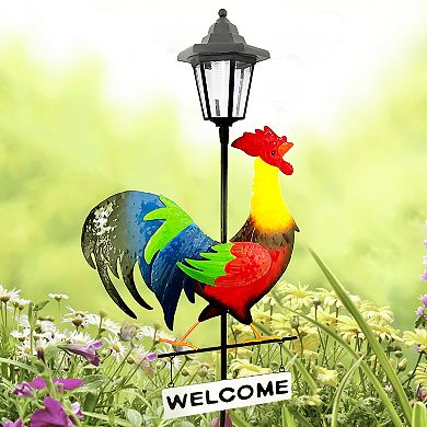 Crosslight Rooster Welcome Sign Solar Stake Light