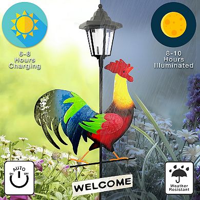 Crosslight Rooster Welcome Sign Solar Stake Light
