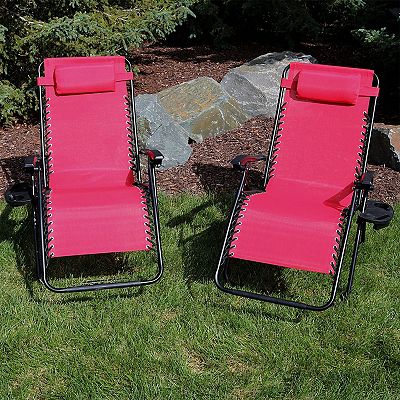 Sunnydaze Decor Set of 2 Oversized Zero Gravity Lounge Chairs and Cup Holder Red