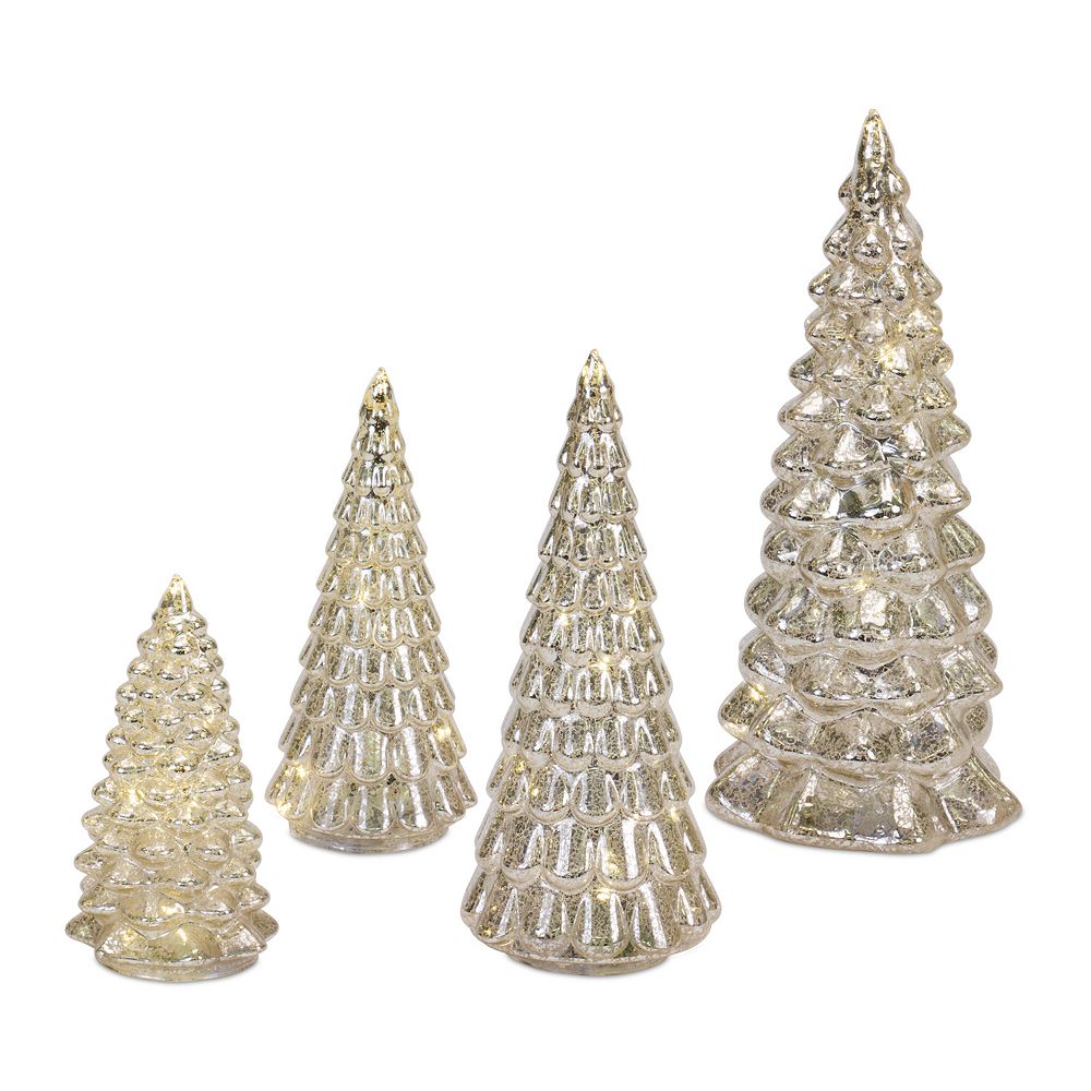 Melrose Mercury Glass LED Christmas Tree Table Decor 4-piece Set