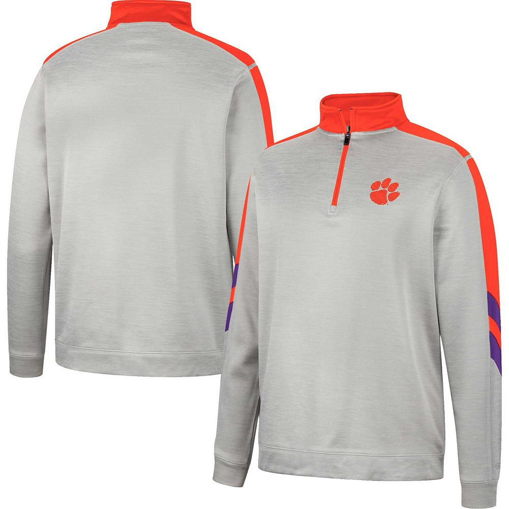Men's Colosseum Gray/Orange Clemson Tigers Bushwood Fleece Quarter-Zip ...