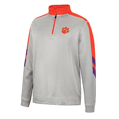Men's Colosseum Gray/Orange Clemson Tigers Bushwood Fleece Quarter-Zip ...