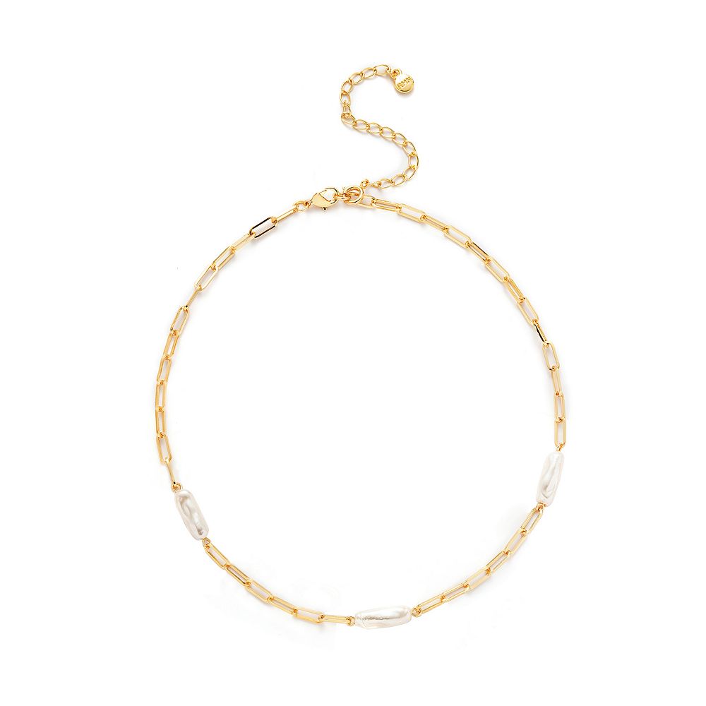 Roman 14k Gold Plated Glass Simulated Baroque Elongated Pearl Necklace